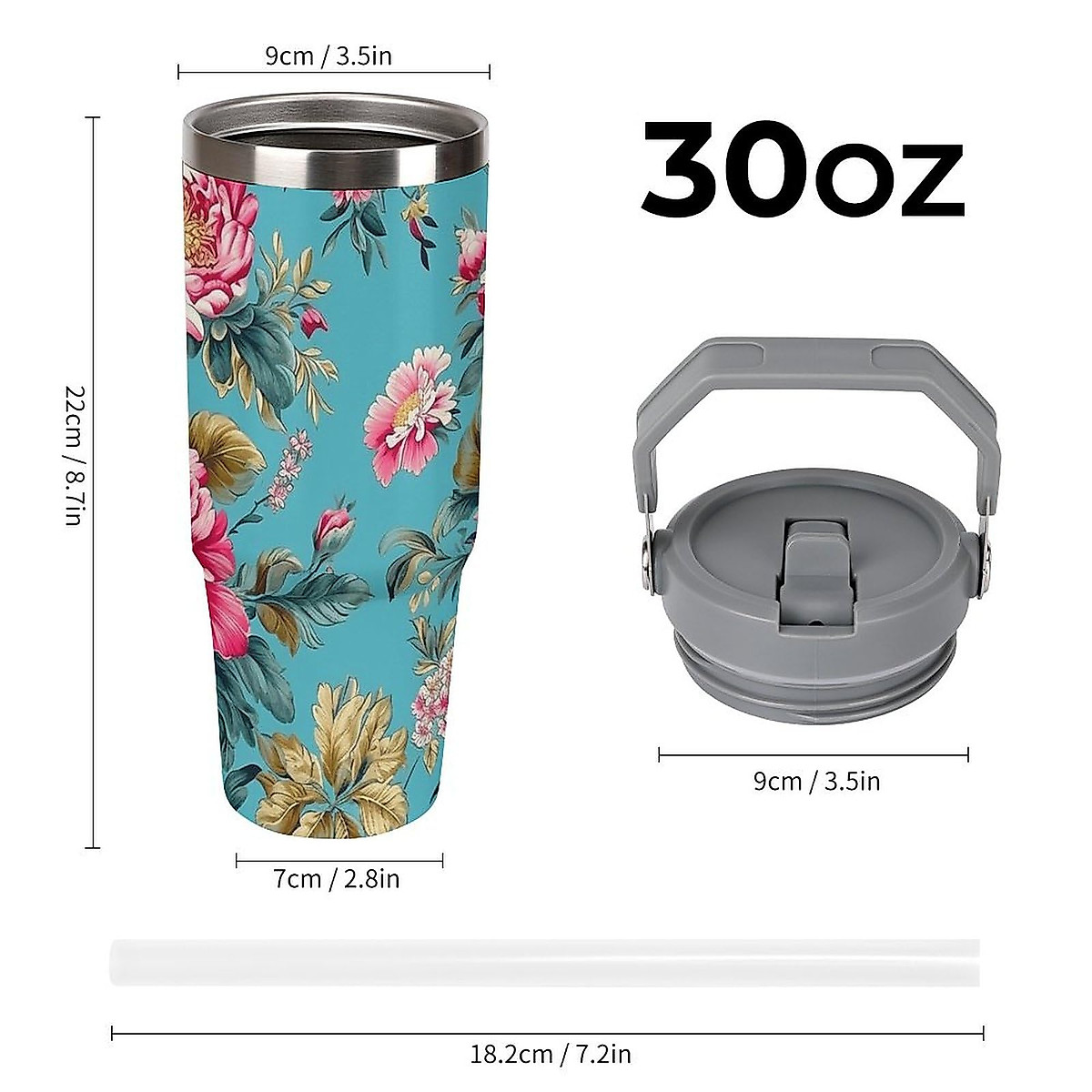 30 Oz Tumbler with Foldable Handle And Flip Straw,Light Blue And Dark Vacuum Insulated Travel Coffee Tumblers,Stainless Steel Leak-Proof Water Bottle,Fits in Cup Holder,Keep Cold 24H & Hot 12H