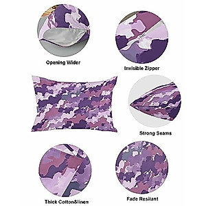 LUSWEET Cotton Throw Pillow Covers Reversible Set of 2, Camouflage Netting Camo Purple Soft Couch Pillow Covers for Sofa Bedroom Living Room 12 x 20 Inch Decorative Cushion Case Home Decor