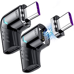 Magnetic USB C to C Charging Cable Adapter Right Angle USB-C Type C Cable Convert 100w PD Charge 480Mbp/s Data Transfer Compatible with MacBook Pro/Air Smartphone Tablet USB-C Devices-2 Pack