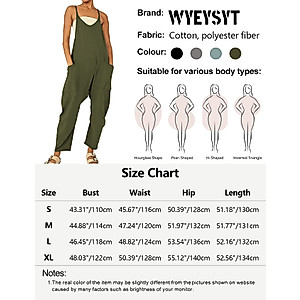 Wyeysyt Womens Casual Jumpsuits Sleeveless Loose Adjustable Strap Overalls Wide Leg Baggy Bibs Romper Pants with Pockets(ArmyGreen-M)