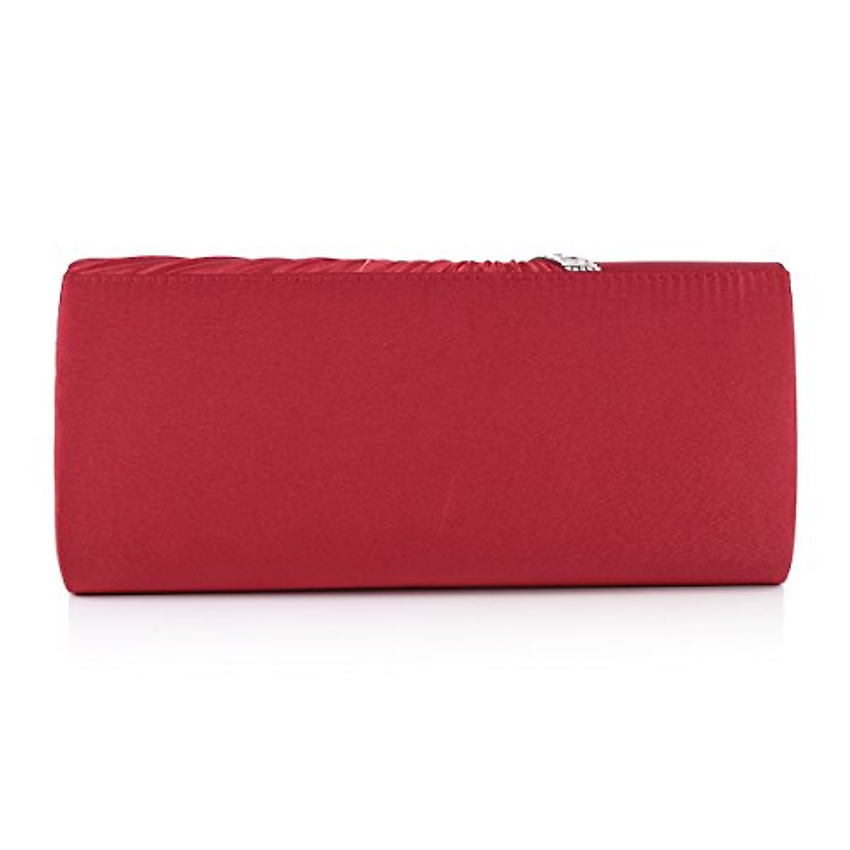 Damara Womens Pleated Crystal-Studded Satin Handbag Evening Clutch,White, large