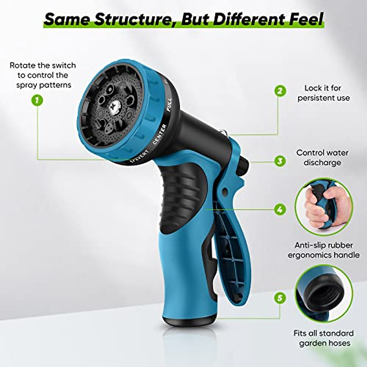 Garden Hose 50ft with 10 Function Spray Nozzle, Leakproof Water Hose Design with Solid Brass Connectors, Easy Storage and Usage(Black and Blue)