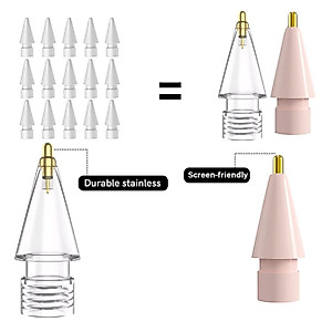 Compatible with Upgraded Pen Pencil Tips fits for Apple 2nd 1st Gen iPad Pro Pencil, Replacement iPencil Nibs for iPad Pro Pencil,No Wear Out Fine Point Precise Control Resistance Clear&Pink