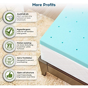 Memory Foam 2 Inch Twin Mattress Topper Mattress Pad Twin, Gel Infused Soft Bed Topper Single Size Bed Mattress Toppers for Pressure Relieving