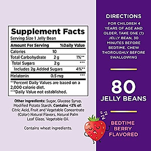 Nature’s Bounty Kids Melatonin Jelly Beans for Sleep Support, Berry Flavor.5 mg Melatonin, 80 Ct
