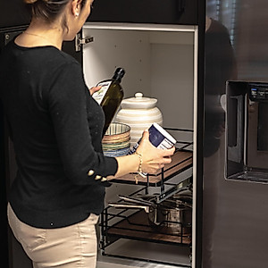 Home Zone Living Pull Out Kitchen Cabinet Organizer with 2 Tiers of Storage for Easy Access, 12”W x 20”D, Matte Black with Dark Brown, Virtuoso Collection