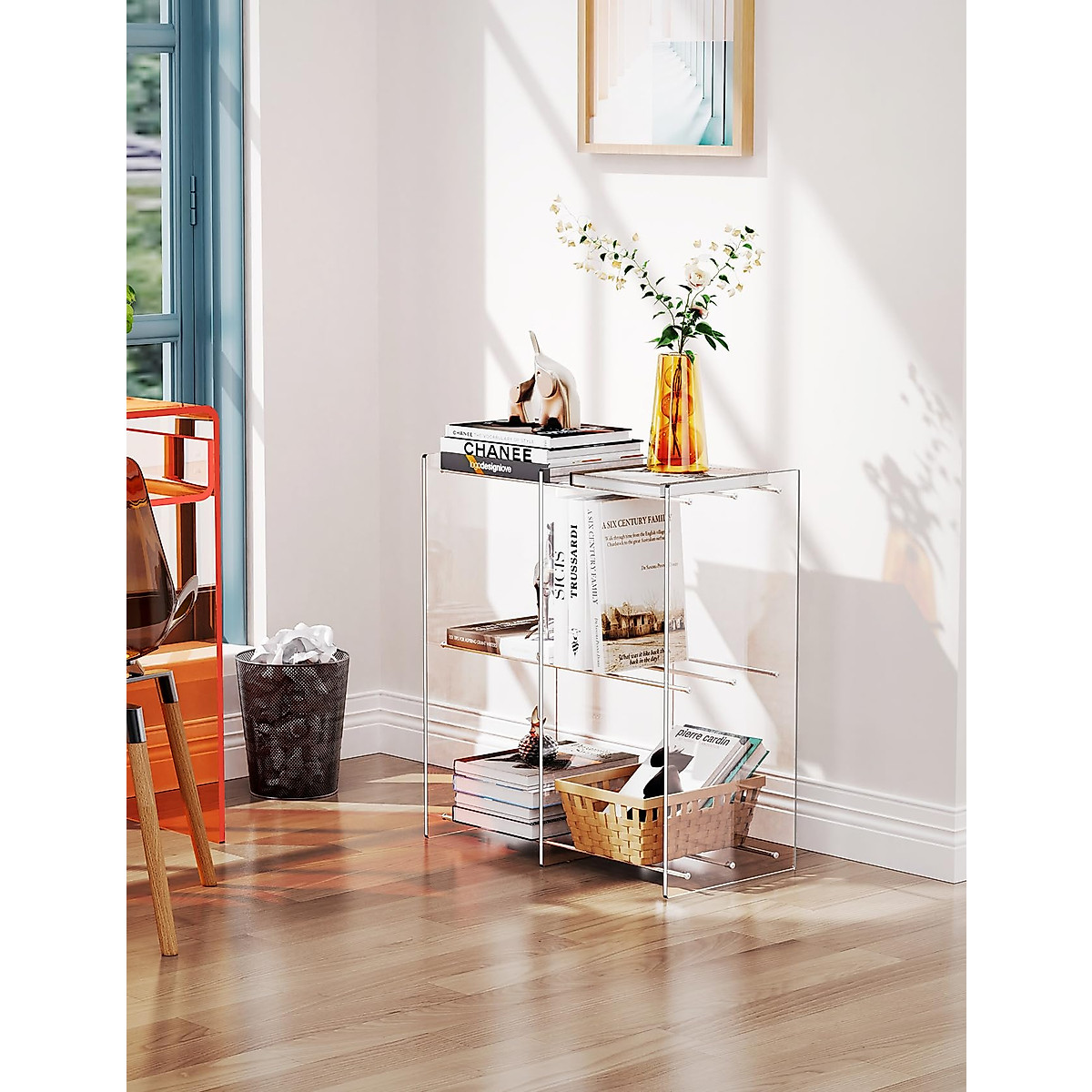 solaround Acrylic Bookshelf Bookcase, Storage Organizer for Bathroom, Clear Storage Shelf Freestanding