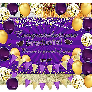 Purple Gold Graduation Party Supplies NYU Purple Gold Graduation Party Decorations 2023/Graduation Backdrop Purple Gold Grad Balloons/Photography Background for Class of 2023 Graduation