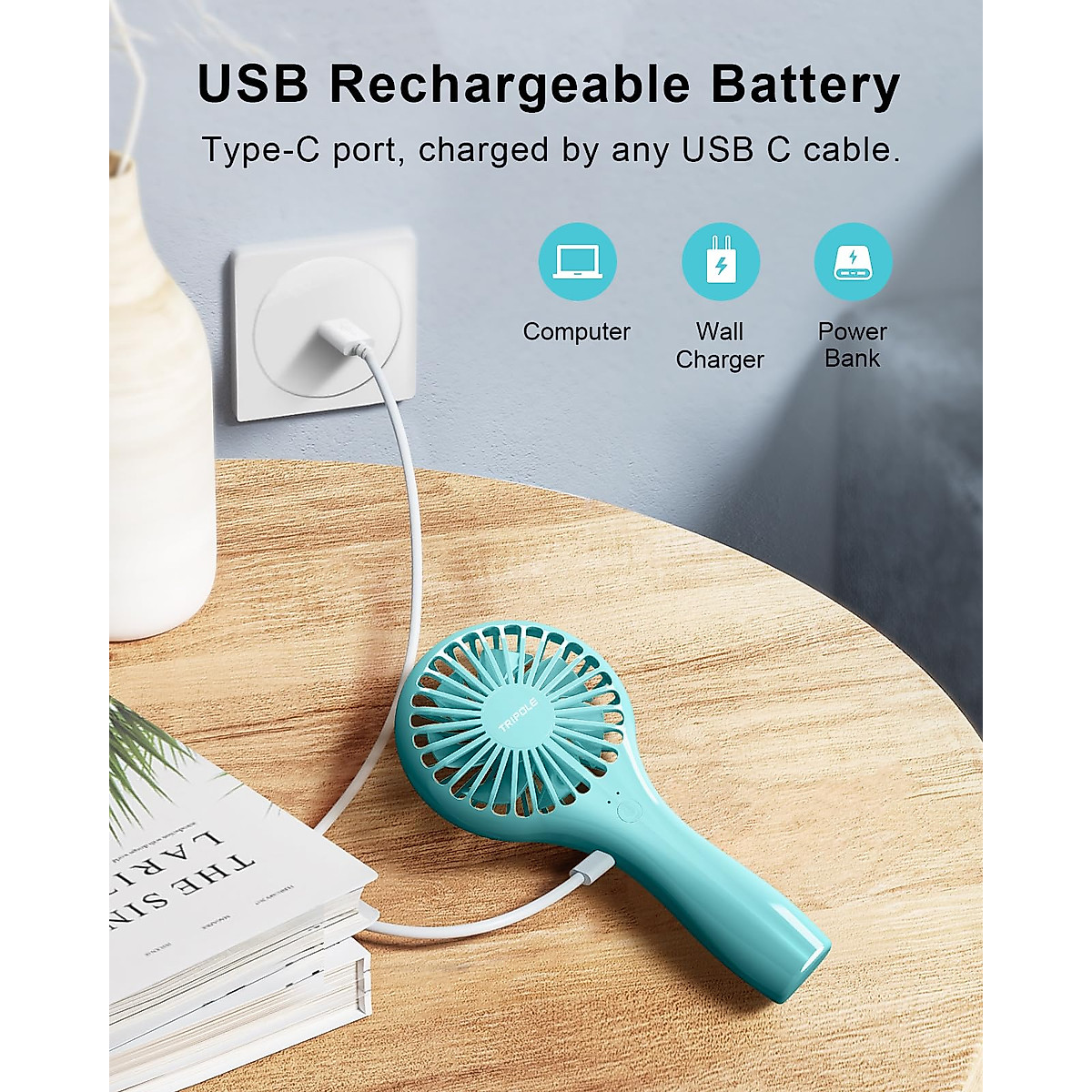 TriPole Mini Handheld Fan Battery Operated Small Personal Portable Fan Speed Adjustable USB Rechargeable Fan Cute Design Powerful Eyelash Fan for Stylish Kids Girls Women Men Indoor Outdoor Travelling