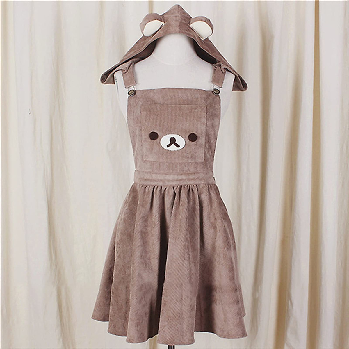 Mfacl Cute Lolita Dress Skirt Summer Dresses Japanese Kawaii Lolita Overall Dress Cute Bear Embroidery Hat Ball Gown Harajuku Lolita Dress Harajuku Cute Warm Dress (Color : Brown, Size : Medium)