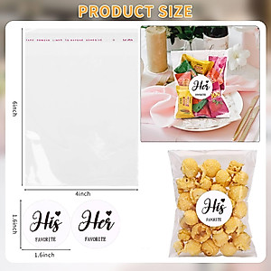 AIOMOB 100 Set His Her Favorite Stickers Candy Bags Wedding Favor Stickers 4x6 Inches Self Sealing Cellophane Bags for Wedding Favor Labels Guest Welcome Bag Stuffers Bulk