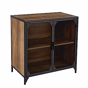 MELLCOM Buffet Cabinet, Industrial Liquor Cabinet with Metal Mesh 2 Doors, Wooden Freestanding Storage Cabinet for Home, Living Room and Kitchen， Brown