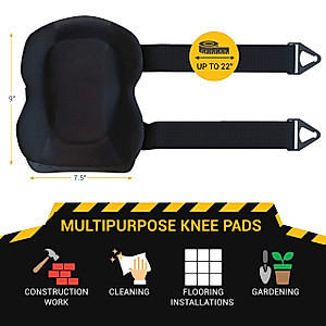 Knee Pads for Work - Universal Fit for Men and Women - Professional Poly-Shield Knee Pads With Gel-Padded Cushion - Construction Knee Protector With Adjustable Buckle Closure & Non-Slip Straps