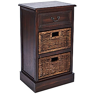 Deco 79 Wood 2 Baskets and 1 Drawer Storage Unit, 16" x 12" x 28", Maroon