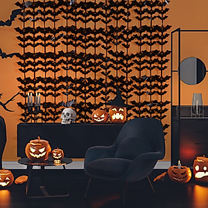LOLStar Halloween Bats Wall Decor, 2 Pack Black Spooky Bats Photo Booth Props, 3.3 X 6.6 ft Halloween Foil Fringe Curtains, Streamer Photo Backdrop Perfect Home Decor for Halloween Party Decoration