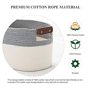 ECDYQXVU 1 Pack Cotton Rope Storage Baskets,15x10x9 in,Collapsible Storage Bins, Decorative Woven Basket Cube Storage Organizer for Nursery, Laundry, Towel, Clothes,Cosmetics, Books(White/Grey)