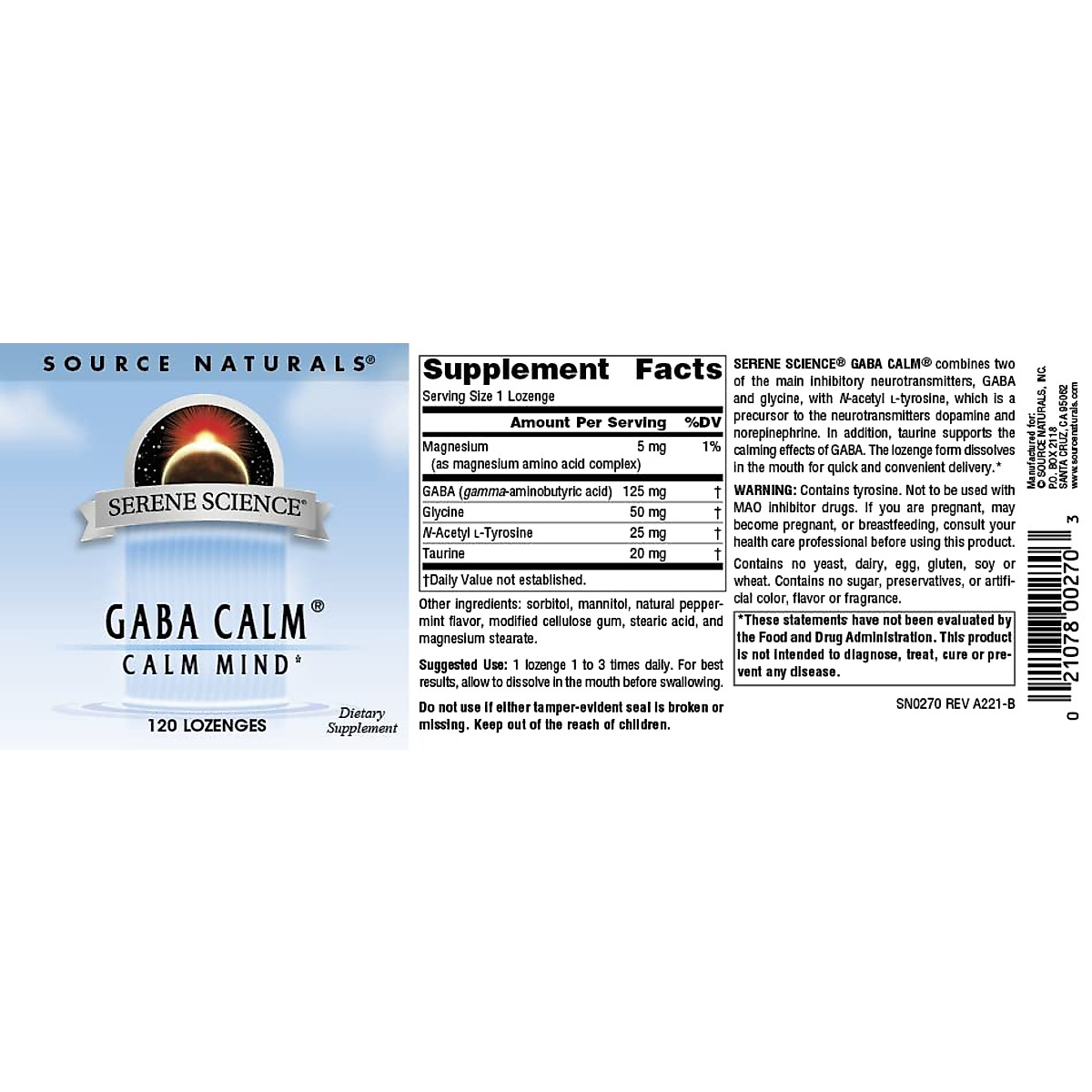 Source Naturals Serene Science, GABA Calm Quick Dissolving Peppermint Flavor - 120 Lozenges