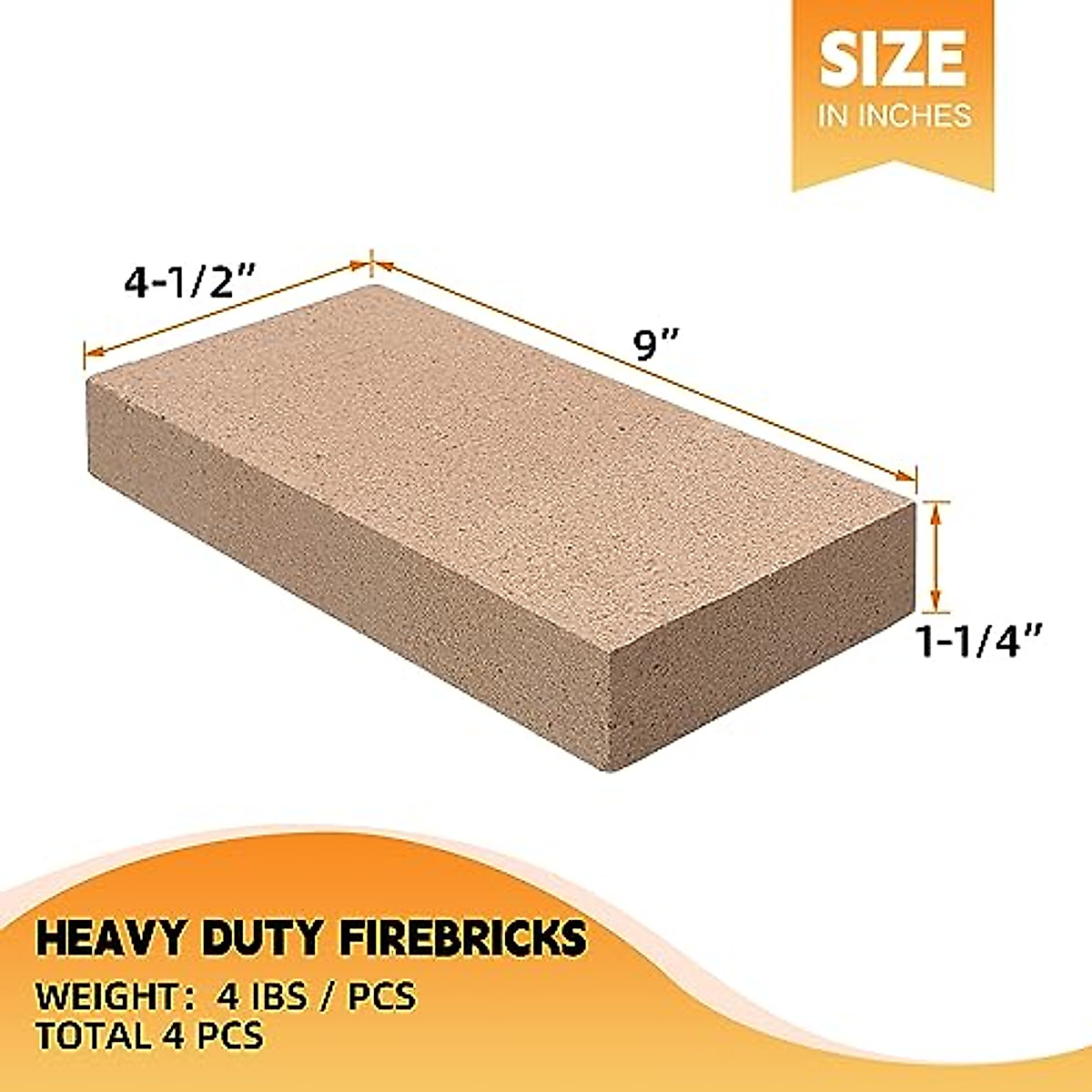 Fire Bricks, Woodstove Firebricks, Size 9″ x 4-1/2″ x 1-1/4″, 4-Pack, Insulating Fire Bricks, Clay Firebricks Replacement for Wood Stoves, Fireplaces, Fire Pit, Kiln, Pizza Oven