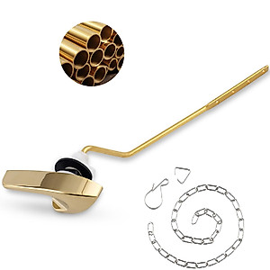 iFealClear Polished Gold Universal Toilet Tank Flush Lever Handle, Brass Side/Angle Mount Toilet Handle Compatible with Kohler K-GP30324-CP, Stainless Steel Flapper Chain