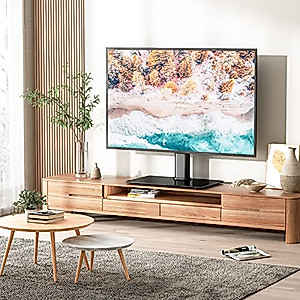 WALI Universal TV Stand, Table Top TV Stand for 32 to 47 inch Flat TV, Height Adjustable TV Mount with Tempered Glass Base and Security Wire, 88lbs Weight Capacity (TVDVD-01), Black