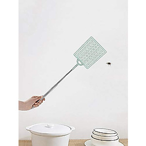 Aracoware 2 PCS Large Extendable Fly Swatter Flyswatter PE Plastic Head Telescopic Stainless Steel Handle Fly Flapper Strong Flexible Manual Swat Set for Spiders Mosquito Insects Bugs