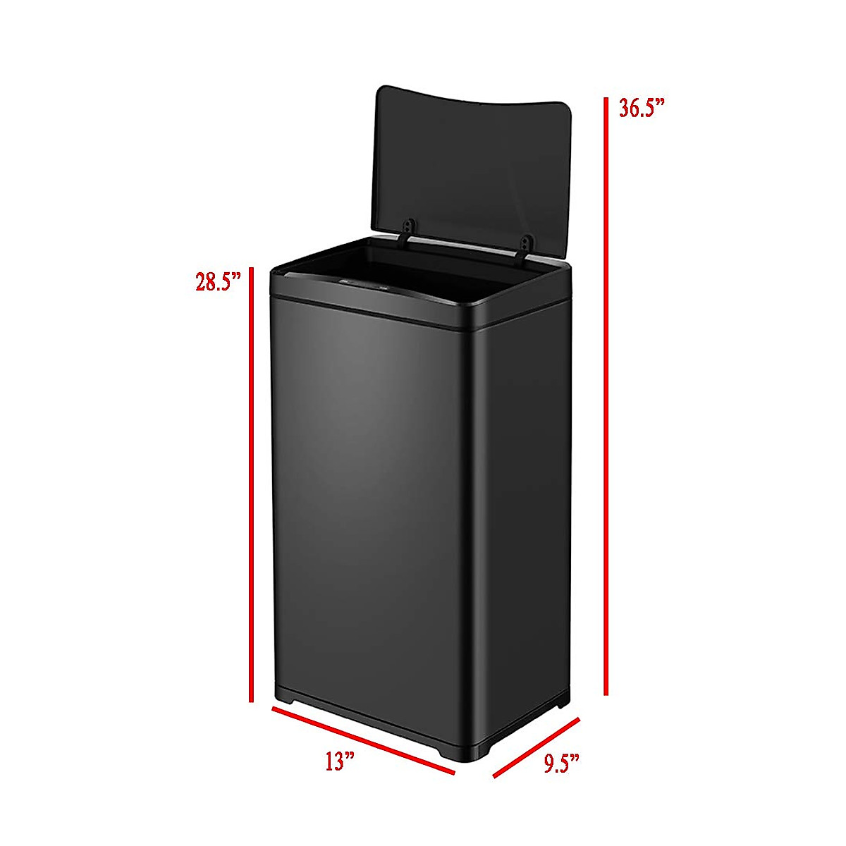 CozyBlock Automatic Trash Can for Kitchen, Black Steel Touchless Motion Sensor Bin, Wide Opening Soft Close Lid, LED Countdown Timer (13 Gallon)