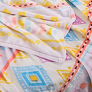 Whale Flotilla Flannel Fleece Throw Blanket for Couch/Sofa/Chair, Plush Soft Warm Blanket with Printed Geometry Pattern, 50"x70", Cute Pink