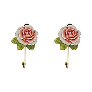 Wealrit 2 pcs Rose Wall Hooks,Wall Mounted Towel Hooks,Decorative Robe Hook,Heavy Duty Coat Hooks for Coat Scarf Bag Cap Hat,Pink
