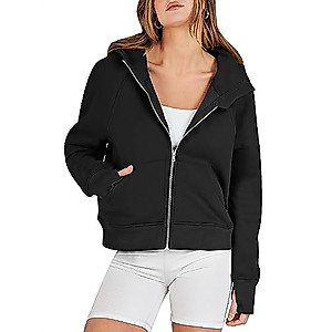 ANRABESS Hoodies for Women Casual Long Sleeve Jackets Oversized Fleece Sweatshirts Zip Up 2023 Y2k Hooded Teen Girl Tops Trendy Fall Clothing Black A1015heise-L