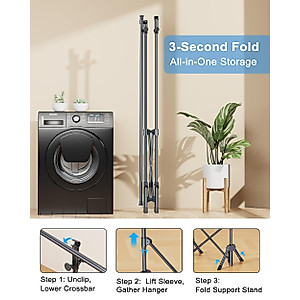 Runsand No Installation Clothes Rack,Portable Folding Carbon Steel Garment Rack - Versatile Heavy Duty Coat Rack with 4 hooks for Indoor and Outdoor Use - great for Home, Camping,Travel (Dark Grey)