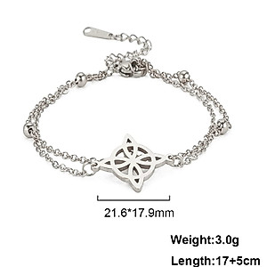 Witches Knot Bracelet For Women Stainless Steel Celtic Knot Wiccan Symbol Layered Bracelet Unique Charm Adjustable Double Layer Bracelet Jewelry Gifts (silver 1, Stainless Steel)