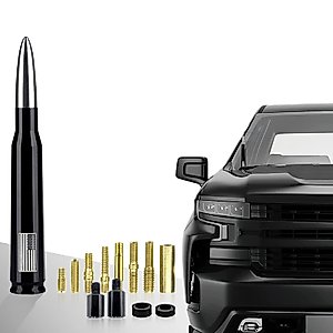 Miytsya Car Truck Bullet Antenna American Flag for GM Chevy Silverado 1500 2500 3500 HD Avalanche GMC Sierra 1500 2500 3500 Denali Heavy Duty Pickup Trucks Accessories (Silver)