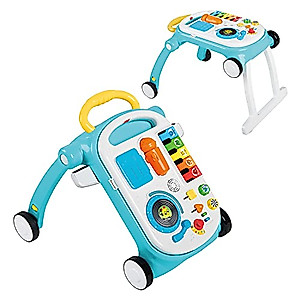 Baby Einstein Musical Mix ‘N Roll 4-in-1 Push Walker, Activity Center, Toddler Table and Floor -Toy for 6 Months+, Blue