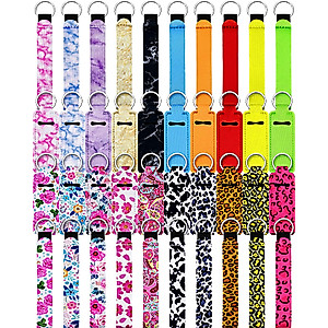 40 Pieces Lipstick Holder Keychain Wrist Lanyard Set Clip-on Sleeve Lipstick Pouch Lip Balm Keyring Holder Protective Cases with Rings for Women Travel Accessories, Assorted Styles