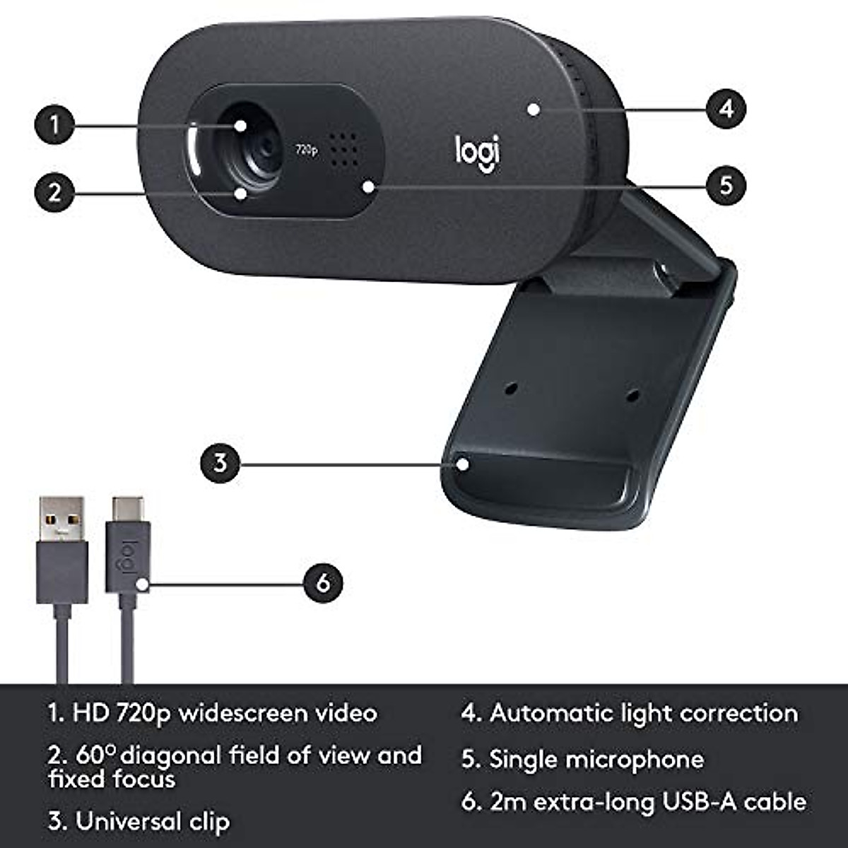 Logitech C505 Webcam - 720p HD External USB Camera for Desktop or Laptop with Long-Range Microphone, Compatible with PC or Mac