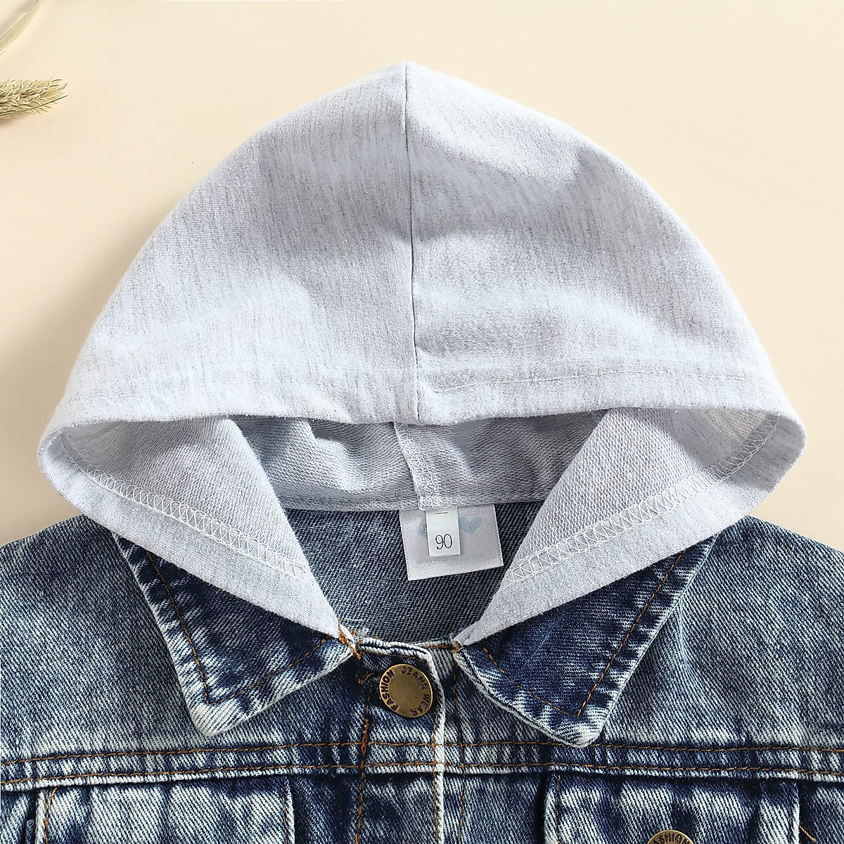Kids Toddler Baby Girl Boy Denim Jacket Hoodie Button Coat Top Spring Fall Outfit Clothes (Grey, 4-5 Years)