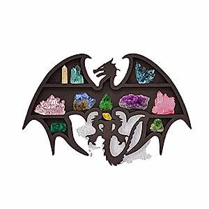 PEVSCO Crystal Shelf Display Rustic Wooden Dragon Animal Shape Wall Shelf, Boho Wall Decor Small Nursery Holder Circle Home Office Room Decor