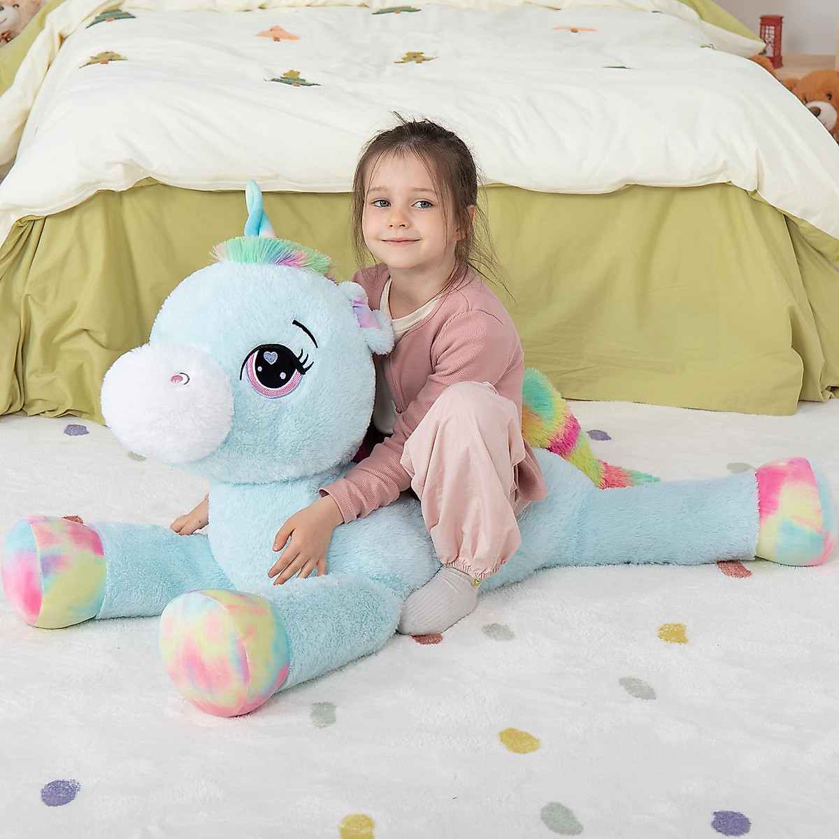Tezituor 43" Big Unicorn Stuffed Animal, Cute Plush Toy Gift for 3-8 Years Old Girls, Large Soft Stuffed Unicorn Pillow, Gift for Christmas Birthday Valentine's Day (Blue)