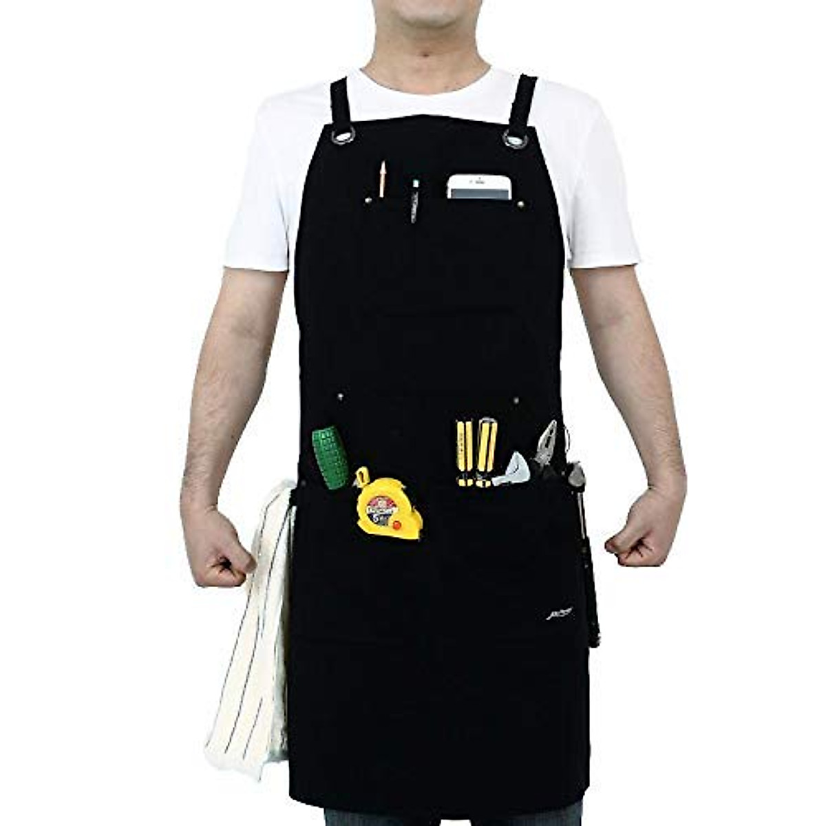 Life Flavor Heavy Duty Canvas Work Apron,Tool Pockets, Back Straps Adjustable（black）