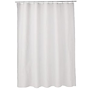 Amazon Basics Water Resistant 8-Gauge PEVA Shower Curtain Liner with Metal Grommets and Plastic Shower Hooks - 72" x 72", White
