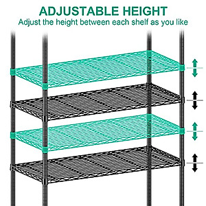 5 Tier Storage Shelves with Wheels - Metal Shelves for Storage Heavy Duty Adjustable Wire Shelving Unit Storage Shelf Organizer Storage Rack for Kitchen Garage Pantry Closet Laundry(36L x 14W x 75H)