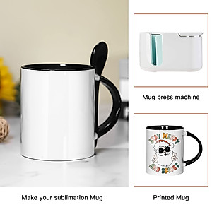 AGH Sublimation Coffee Mugs Blank 11 oz, White Straight Ceramic Cups with Black Interior, Handle, Spoon, Bulk Bundle Set of 12