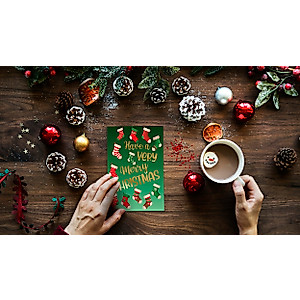 Better Office Products 50 Pack Christmas Cards Set with Gold Foil Accents, 4" x 6", Fun & Festive Designs, Blank Inside, Boxed Set