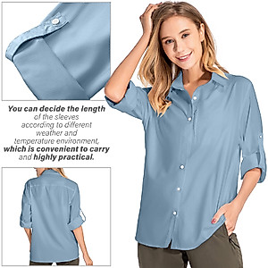 Women Long Sleeve Sun Protection Shirts, UV Fishing Hiking Button Safari Dry Quick Lightweight Lightweight,5019 Blue,Small