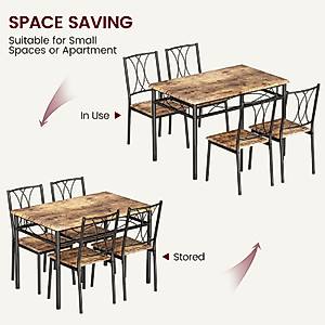 GAOMON Dining Table Set for 4, Kitchen Table and Chairs for 4, Dining Room Table Set with 4 Wood and Metal Chairs, Rectangular Kitchen Table Set for Small Space, Apartment, Studio, Rustic Brown