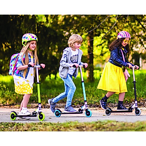 Scooter for Kids with LED Light Up Wheels, Adjustable Height Kick Scooters for Boys and Girls Ages 3-12, Rear Fender Break, Folding Kids Scooter, 110lb Weight Capacity