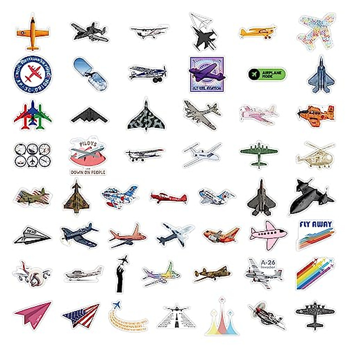 50pcs Airplane Stickers for Kids Scrapbook, Cute Aircraft Stickers Decals for Water Bottles, Transportation Stickers for Skateboard Helmet Luggage Bumper Laptop Bike Notebook