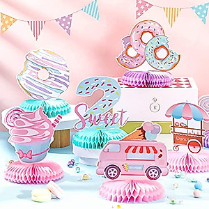 Hotop 9 Pcs Donut Two Sweet Birthday Party Decorations Table Honeycomb Centerpieces Donut Table Topper Doughnut Birthday Sign Decor Birthday Theme Table Party Supplies for Girls Baby Shower