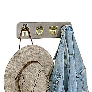 MyGift Wall Mounted Entryway Coat Rack with Brass Tone Metal Home Letter Hook and Vintage Gray Wood Backing, Hanging Organizer for Coat, Hats, Scarves, Lanyard, Leash
