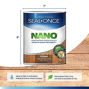 Seal-Once Nano Penetrating Wood Sealer - Premium Waterproof Sealant - 1 Gallon Clear Wood Sealant